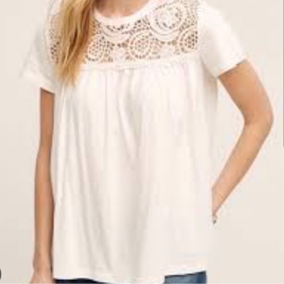 Anthropologie | Tops | Anthropologie Eri Ali With Lace Detail Tee Pink ...
